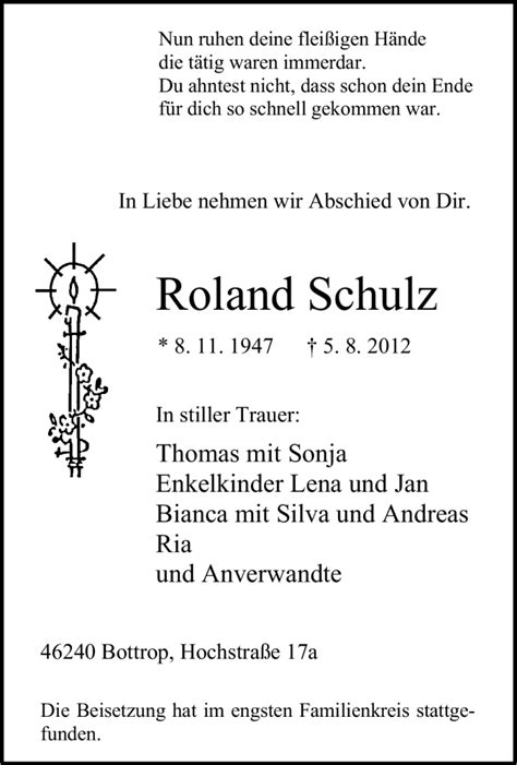 Traueranzeigen Von Roland Schulz Trauer In Nrwde