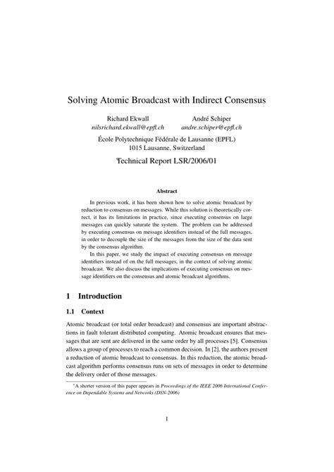 PDF Solving Atomic Broadcast With Indirect Consensus