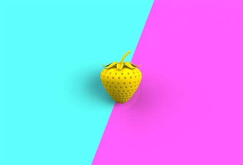 파란색과 분홍색 배경 3d에 노란 딸기 렌더링 각도에 대한 스톡 사진 및 기타 이미지 각도 개념 경관 Istock