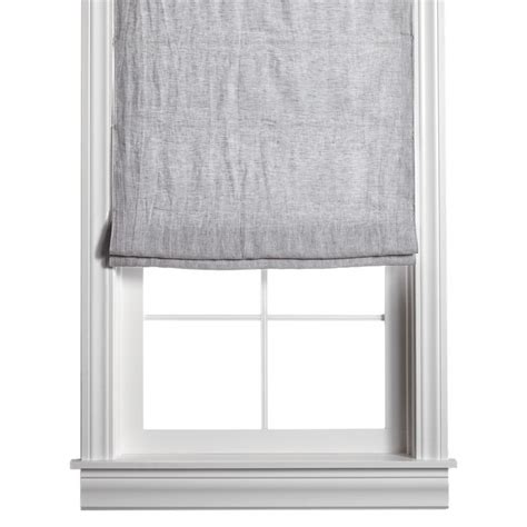 Belgian Flax Linen Roman Shade Mist Gray Custom Flat Barn And