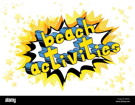 Beach Activities Vector Illustrated Comic Book Style Phrase Stock