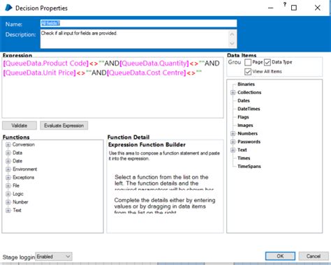 automation how to check if a data item is empty in blueprism stack