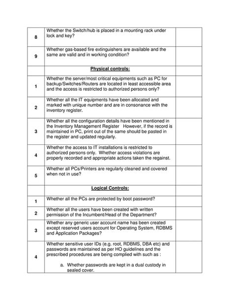 System Audit Questionnaire Pdf