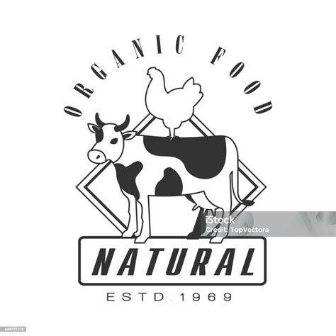 자연 유기농 식품 Estd 1969 아이콘입니다 흑인과 백인 복고풍 벡터 일러스트 레이 션 0명에 대한 스톡 벡터 아트 및 기타