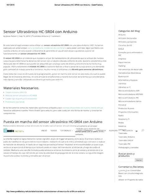 Sensor Ultrasónico Hc Sr Arduino Geek Factory Pdf