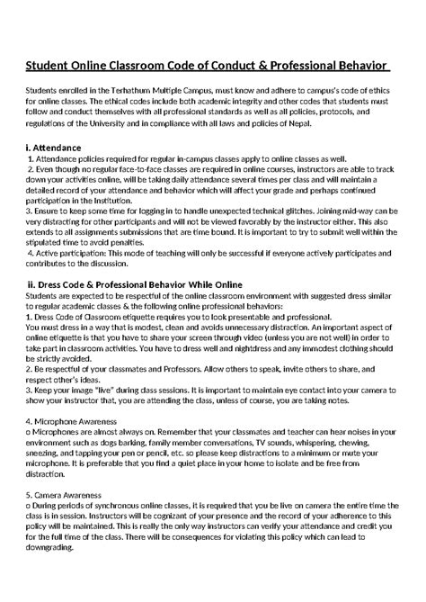 Code Conduct Online Class Student Online Classroom Code Of Conduct