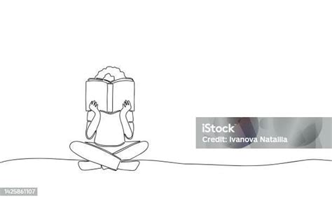 앉아서 책을 읽는 소녀 손으로 그리기 선 아트 아웃 라인 연속 선 벡터 일러스트 레이 션 읽기에 대한 스톡 벡터 아트 및 기타