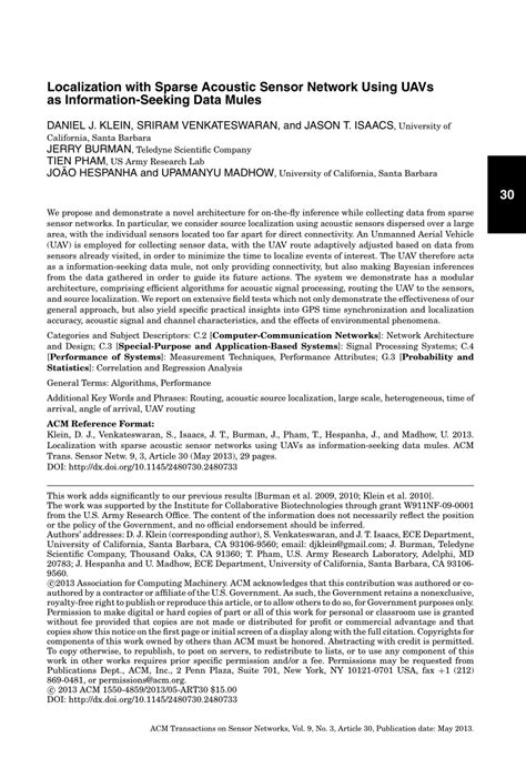Pdf Localization With Sparse Acoustic Sensor Network Using Uavs As