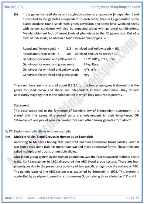 Adamjee Coaching Inheritance Short And Detailed Answer Questions