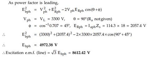 Expression For Back E M F Or Induced E M F Per Phase In Synchronous Motor Ebph