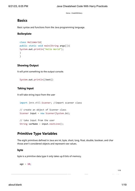 Solution Java Cheatsheet Code With Harry Practicals Studypool