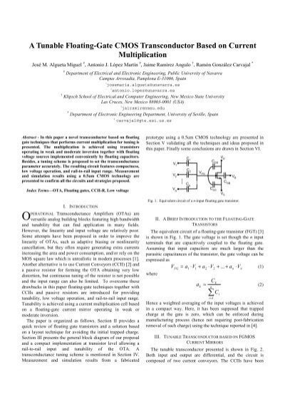 A Tunable Floating Gate Cmos Transconductor Based On Dcis 2009