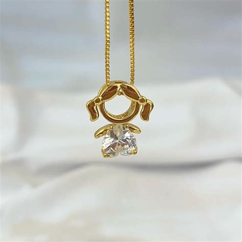 Colar Mae E Filha Menina Com Cristal Banhado Em Ouro 18k