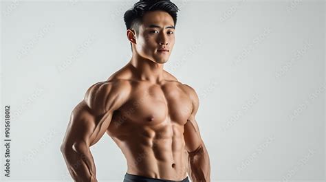 A Well Built Asian Man Performing A Bodybuilding Pose To Emphasize His