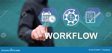 Man Touching A Workflow Concept Stock Image Image Of Scheme Analyzing