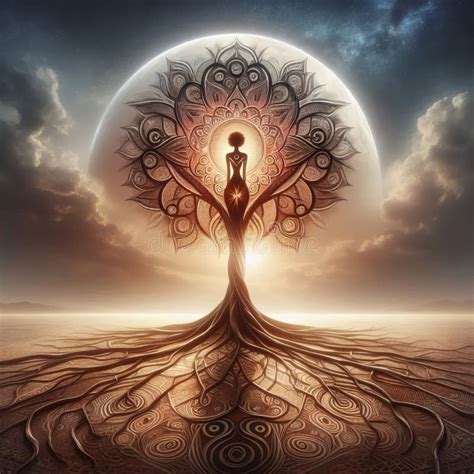 Tree Of Life A Tree With Roots Forming A Female Symbol Represent Stock