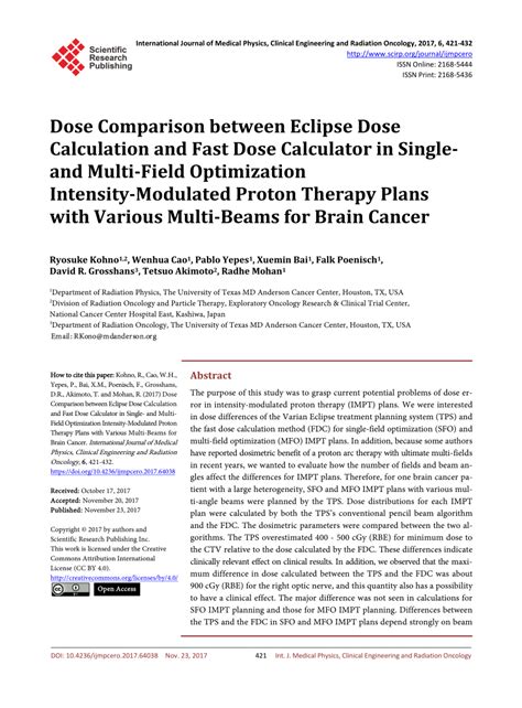 Pdf Dose Comparison Between Eclipse Dose Calculation And Fast Dose