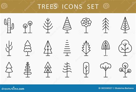 Tree Line Icon Set Vector Logo Shapes Collection Stock Vector