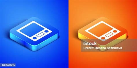 파란색과 주황색 배경에서 격리된 등색 전자 비늘 아이콘입니다 중량 측정 장비 정사각형 버튼입니다 벡터 3차원 형태에 대한 스톡 벡터 아트 및 기타 이미지 Istock