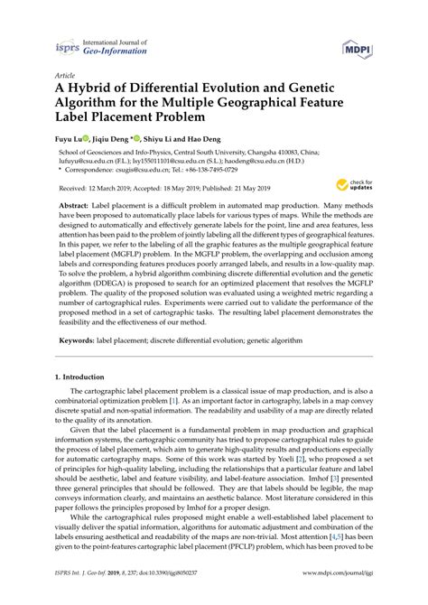 Pdf A Hybrid Of Differential Evolution And Genetic Algorithm For The Multiple Geographical
