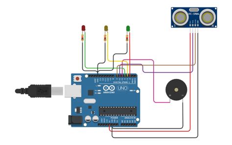 Circuit Design Sensor Parkir Mobil Tinkercad