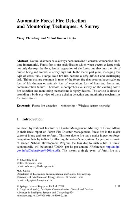 PDF Automatic Forest Fire Detection And Monitoring Techniques A Survey