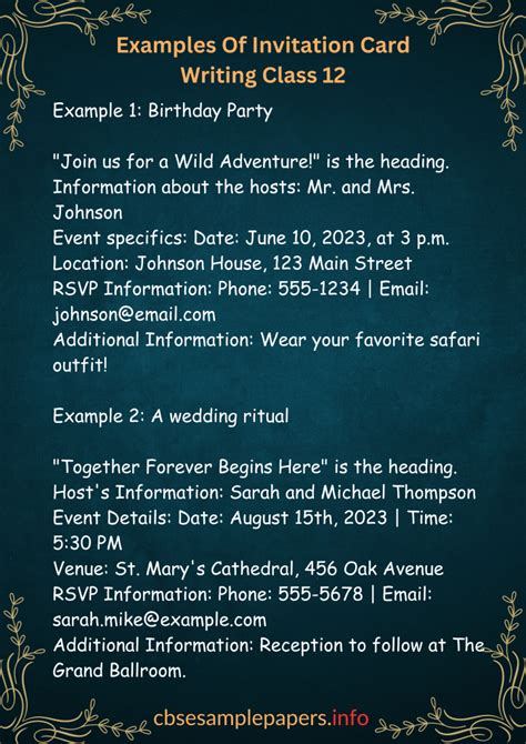 Invitation Card Writing Class 12 Format Examples Topics Exercises