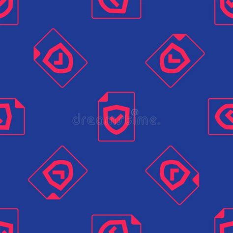 Red Contract With Shield Icon Isolated Seamless Pattern On Blue Background Insurance Concept