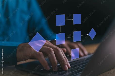 Business Process And Workflow Streamline Flowchart Man Use Computer Digital Algorithm