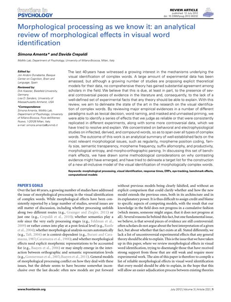 pdf morphological processing as we know it an analytical review of morphological effects in