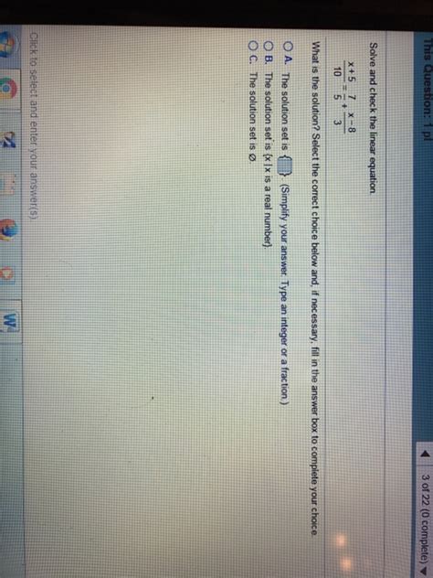 Solved Solve And Check The Linear Equation X 5 10 7 5 Chegg Com