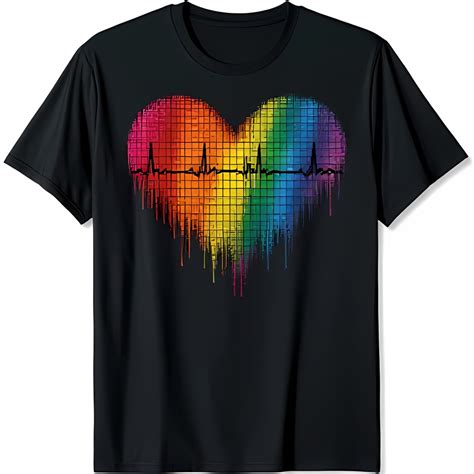 Vibrant Heart Ekg Graphic Black T Shirt Love And Inclusivity S