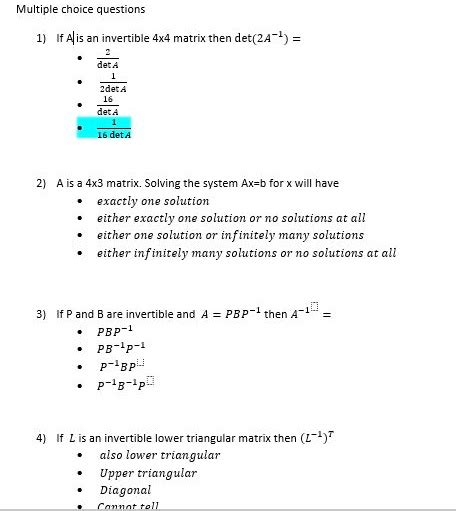 solved multiple choice questions if ais an invertible 4x4 matrix tnen