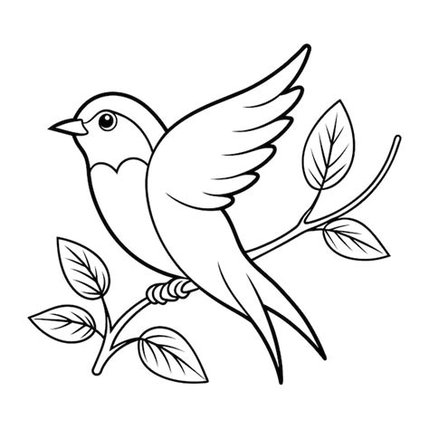 Un Dessin Dun Oiseau Sur Une Branche Avec Des Feuilles Vecteur Premium