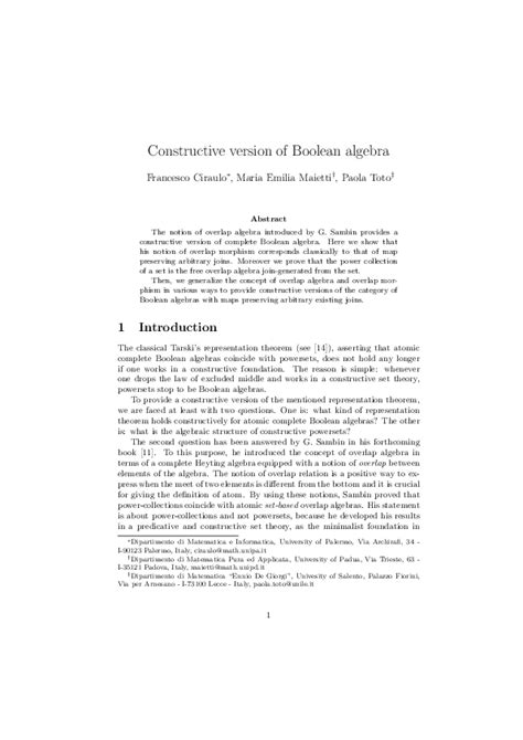 Pdf Constructive Version Of Boolean Algebra
