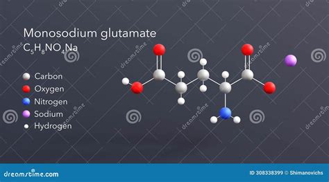 Monosodium Glutamate Molecule 3d Rendering Flat Molecular Structure