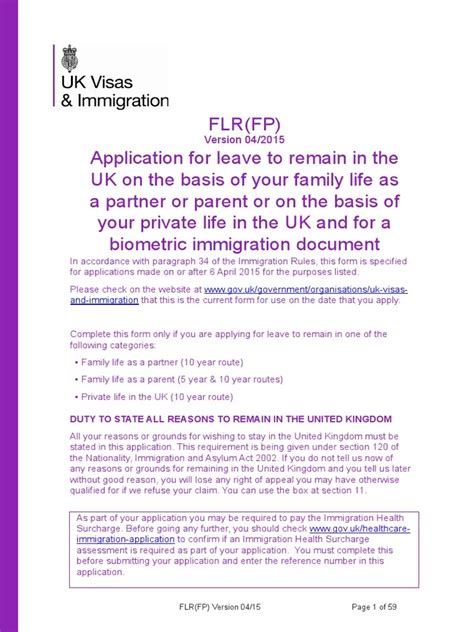 FLR FP Application Form For Further Leave To Remain