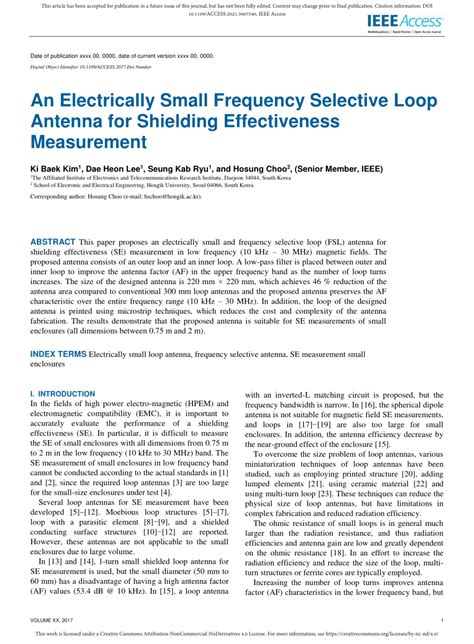 Pdf An Electrically Small Frequency Selective Loop Antenna For