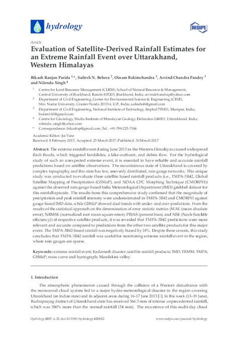 Pdf Evaluation Of Satellite Derived Rainfall Estimates For An Extreme Rainfall Event Over