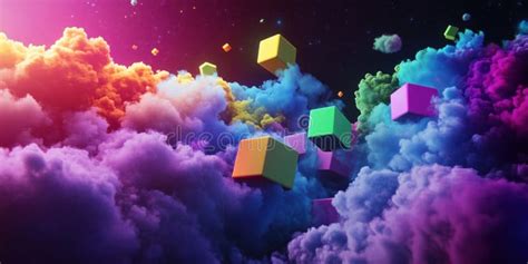 Colorful 3d Cubes Floating In Vibrant Cosmic Clouds With Starry Background Stock Image Image