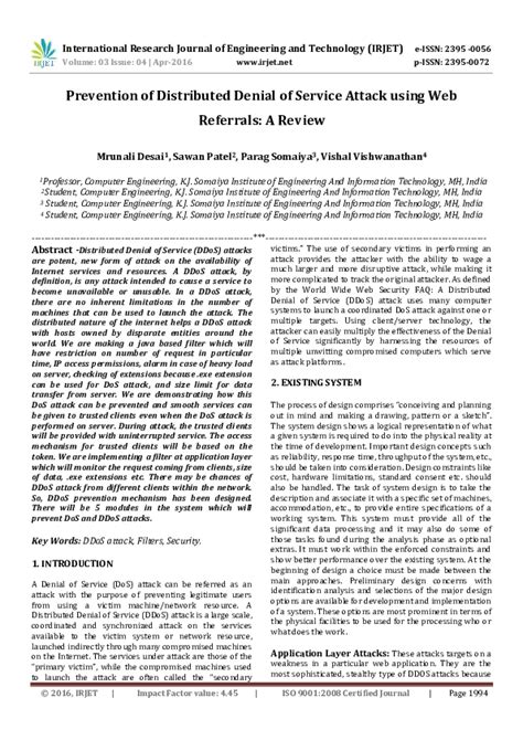 Pdf Prevention Of Distributed Denial Of Service Attack Using Web Referrals A Review