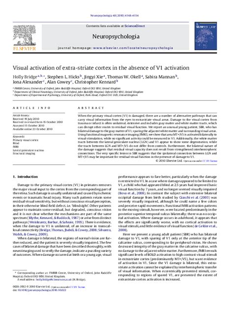 Visual Activation Of Extra Striate Cortex In The Absence Of V1 Activation