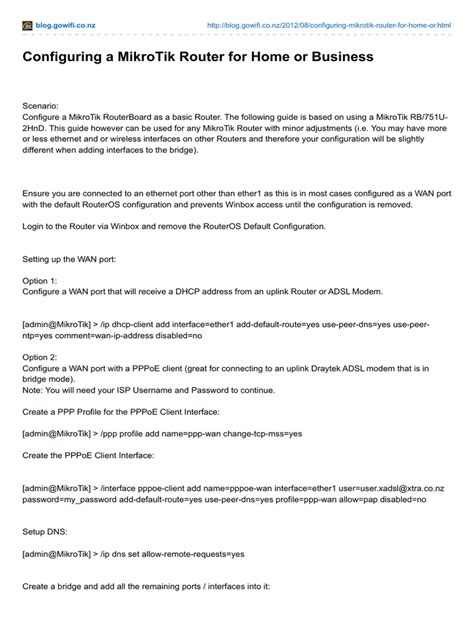 Configuring A Mikrotik Router For Home Or Business Pdf Ip Address Router Computing