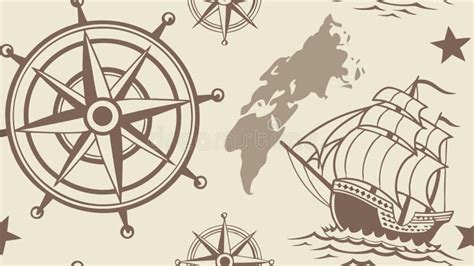 Compass And Nautical Map Navigation Tool And Maritime Chart Seafaring