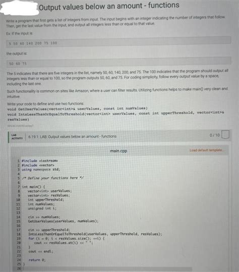 Solved Output Values Below An Amount Functions Write A