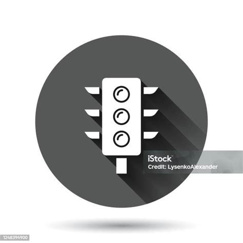 플랫 스타일의 세마포 아이콘 긴 그림자 효과와 검은 색 둥근 배경에 신호등 벡터 그림자 교차로 원 버튼 비즈니스 개념입니다 0명에 대한 스톡 벡터 아트 및 기타 이미지