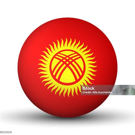 키르기스스탄의 국기와 둥근 아이콘 유리 라이트 볼 스티커 구체 키르기스 국가 상징 광택 사실적인 공 3d 추상 벡터 일러스트레이션 템플릿 큰 거품 3차원 형태에 대한 스톡