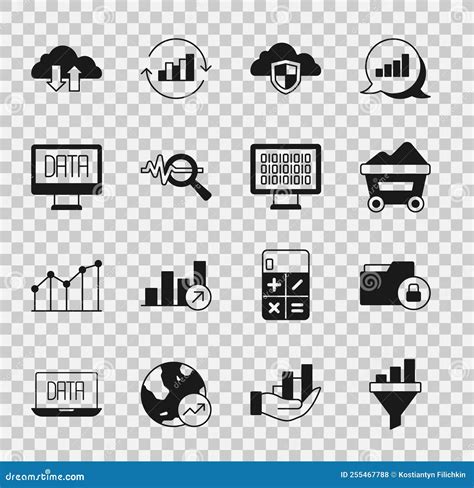 Set Sales Funnel With Chart Folder And Lock Coal Mine Trolley Cloud Shield Search Data