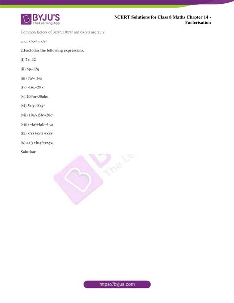 Ncert Solutions Class 8 Maths Chapter 14 Factorisation Click Here To Download