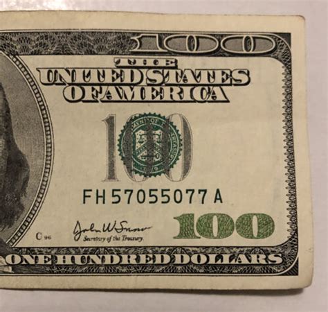 2003 A Series 100 Dollar Bill Fancy Serial 3 Digits S Fh 57055077 A